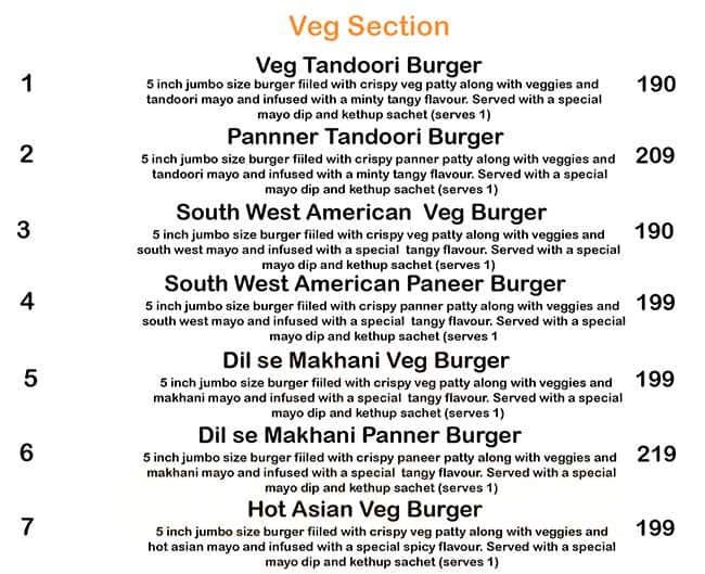 Menu of The Burger Store, Bellandur, Bangalore