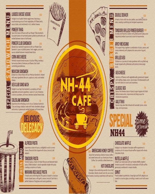 Menu of NH-44 Cafe, Deen Dayal Nagar, Gwalior