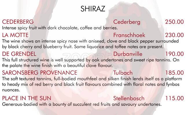 Menu at Mesopotamia restaurant, Cape Town, 36 Burg St