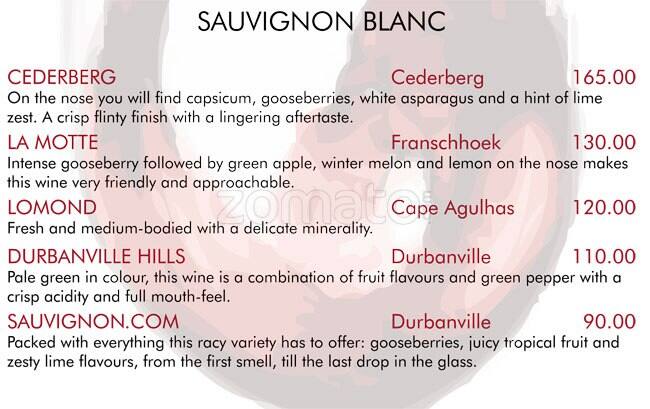 Menu at Mesopotamia restaurant, Cape Town, 36 Burg St