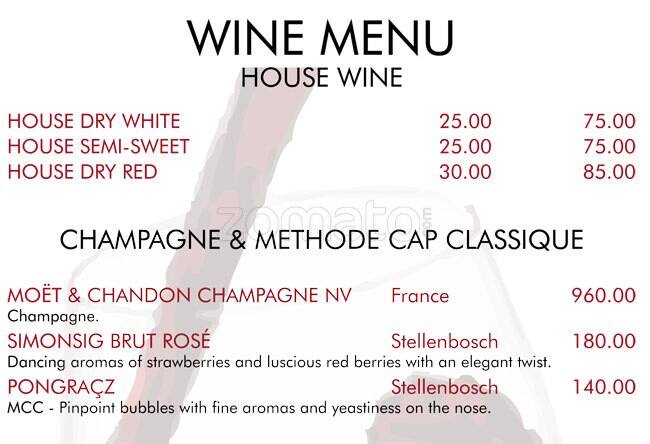 Menu at Mesopotamia restaurant, Cape Town, 36 Burg St