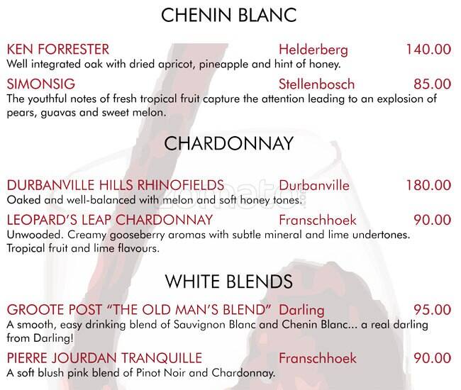 Menu at Mesopotamia restaurant, Cape Town, 36 Burg St