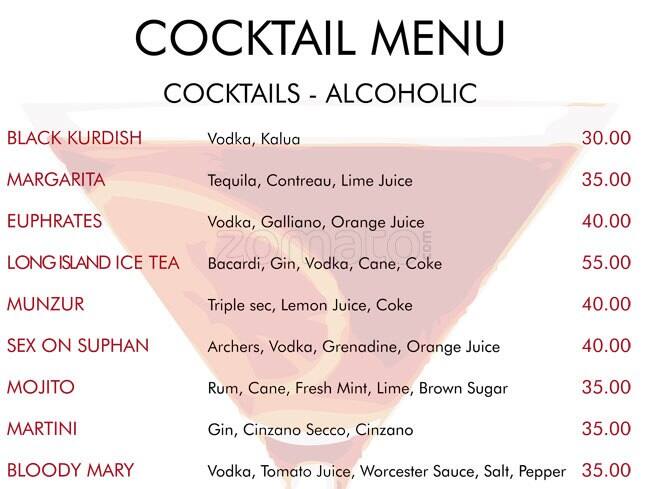 Menu at Mesopotamia restaurant, Cape Town, 36 Burg St