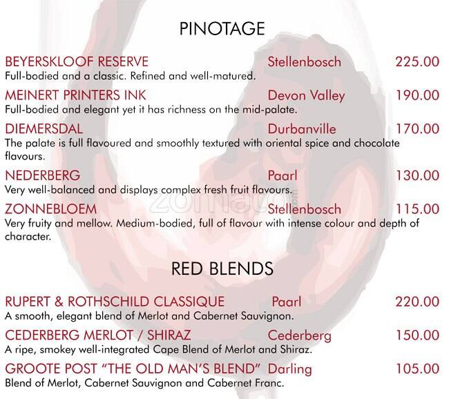 Menu at Mesopotamia restaurant, Cape Town, 36 Burg St