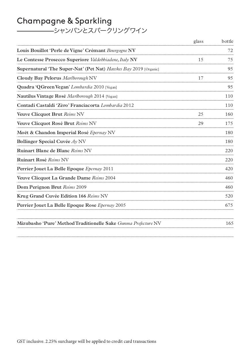 Menu at Ebisu restaurant, Auckland