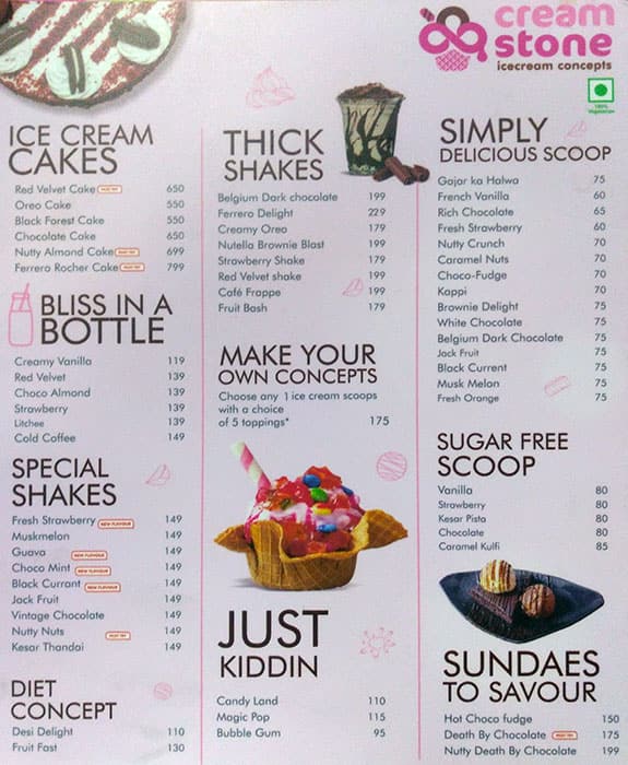 Menu at Cream Stone Ice Cream, Chennai, New 316