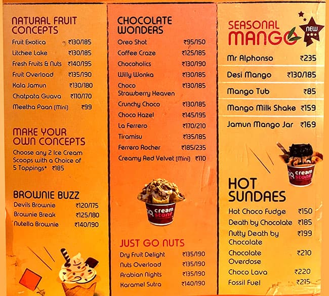 Menu of Cream Stone Ice Cream, Karapakkam, Chennai