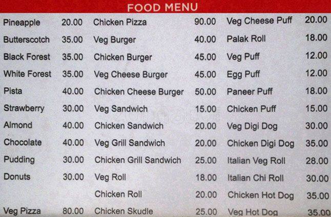 SVS Bakers & Fast Food Menu - Zomato