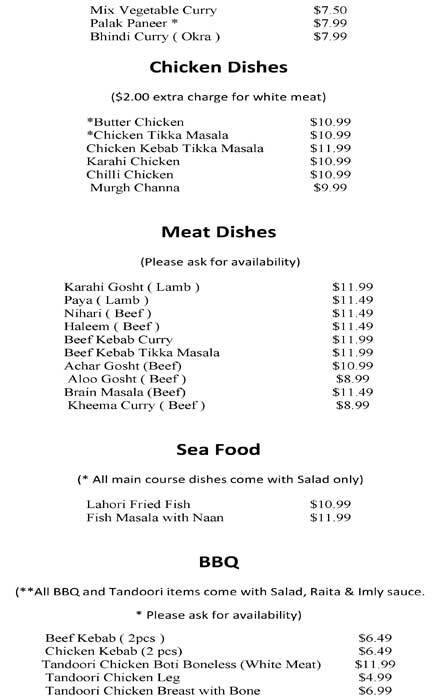 Menu at Iqbal Kebab & Sweet Centre BBQ, Toronto