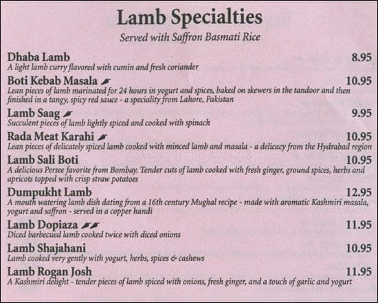 Menu at Cafe India Eastern Indian Cuisine, Lynnwood