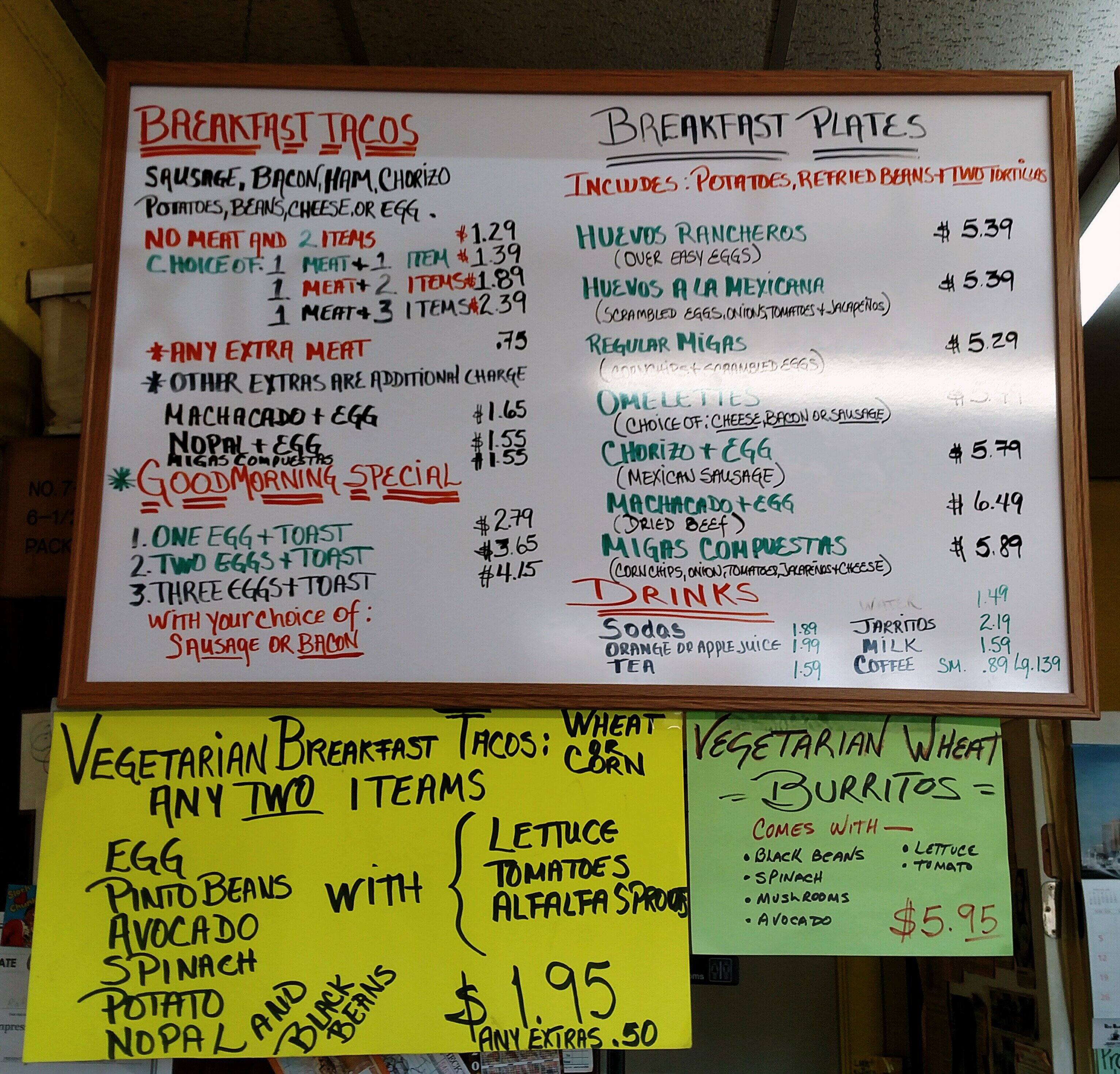Menu at Rio Bravo Mexican Cafe, Georgetown