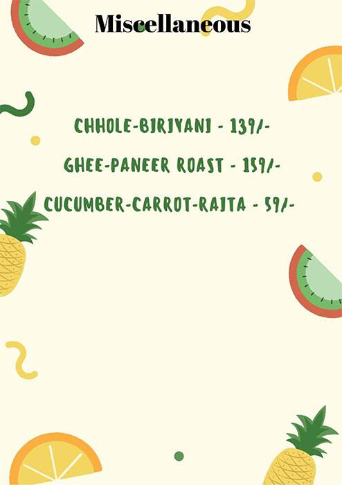 Menu at Hare Krishna Prasad, Kolkata