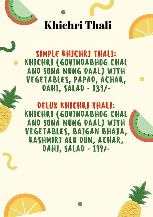 Menu at Hare Krishna Prasad, Kolkata