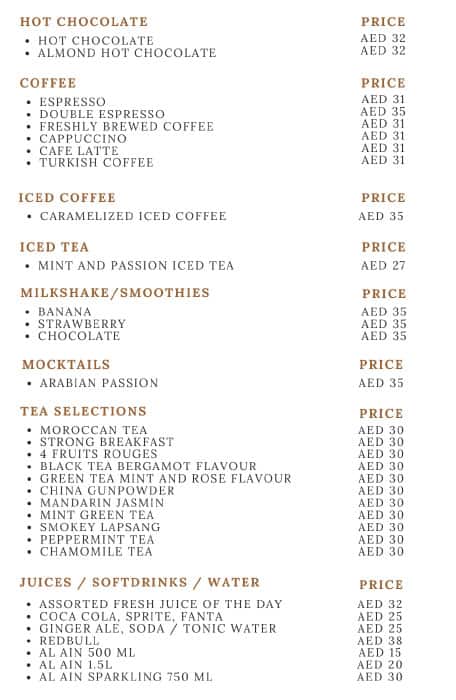 Menu at Rosé Lounge Bar, Abu Dhabi