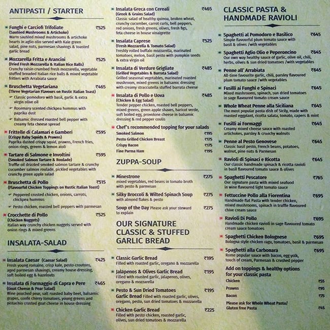 Menu of Trattoria By Toscano, Nagawara, Bangalore