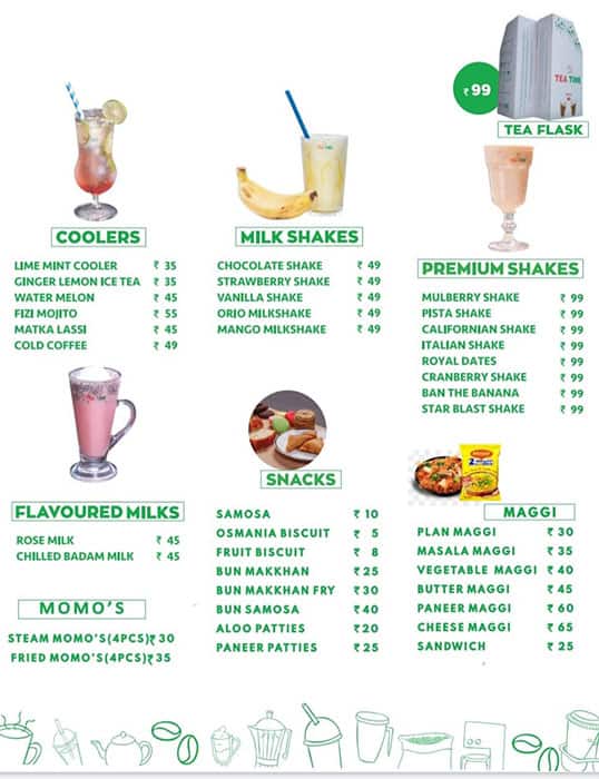 Menu of Tea Time, Chowk, Lucknow