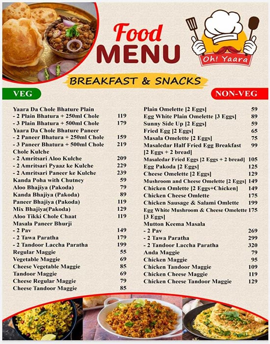 Menu of Oh! Yaara, Mulund West, Mumbai