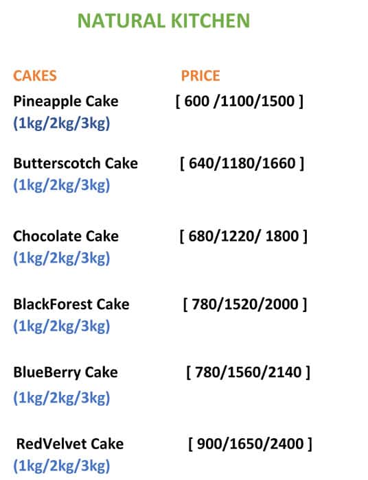Menu at Natural kitchen, Hyderabad