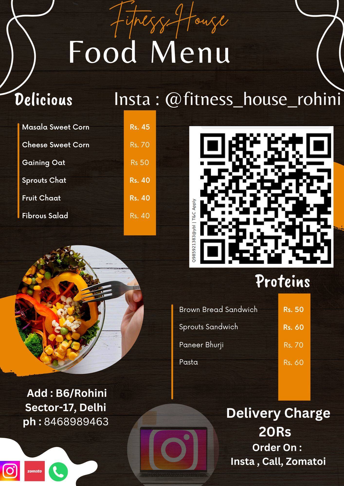 Menu of Fitness House, Rohini, New Delhi