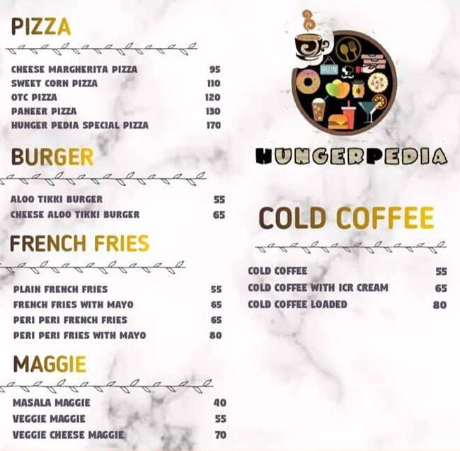 Menu of Hunger Pedia, Mansarovar, Jaipur