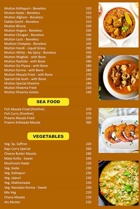 Menu of Saffron Family Restaurant, Kandivali East, Mumbai