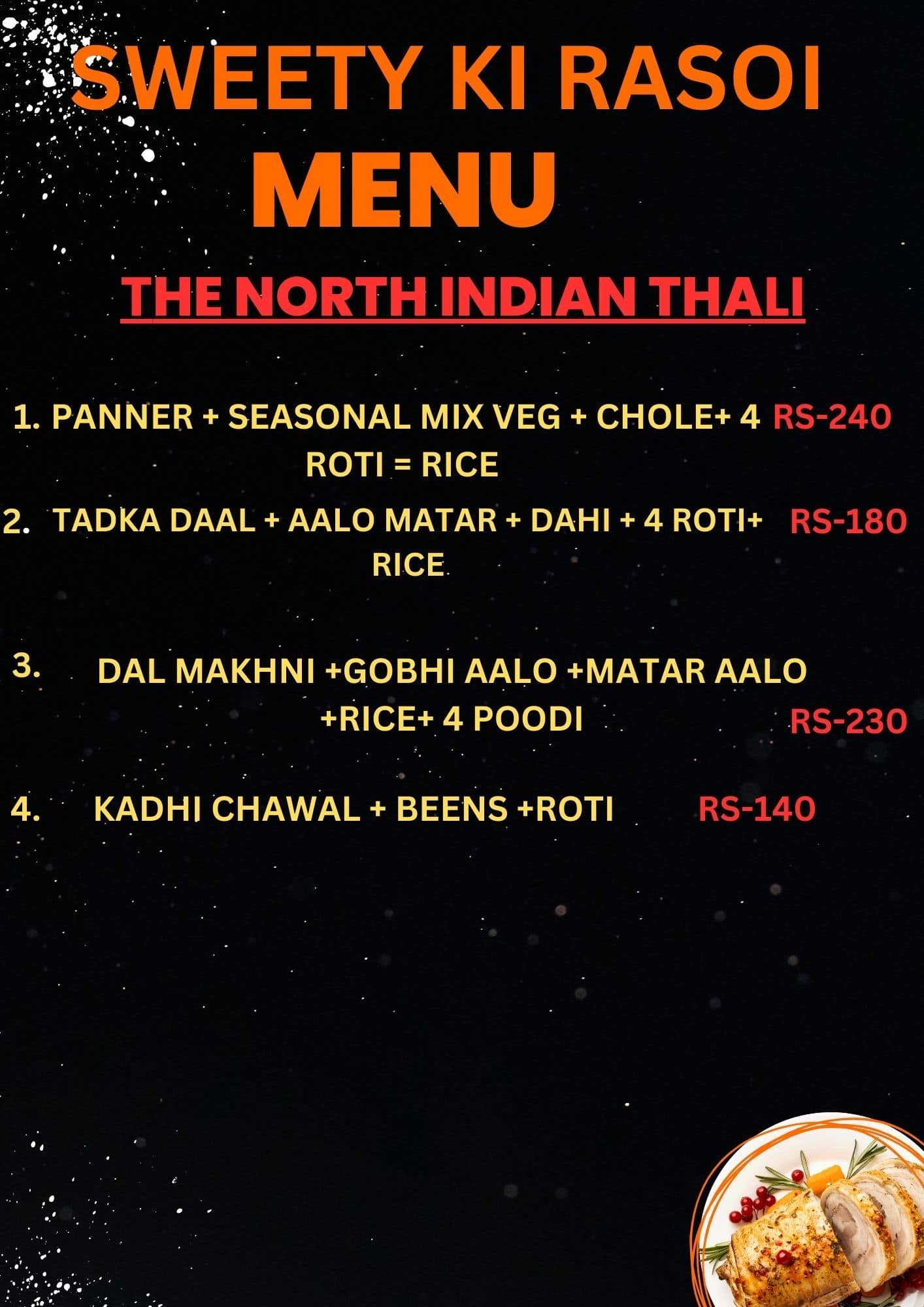 Menu of Sweety Ki Rasoi, MG Road, New Delhi