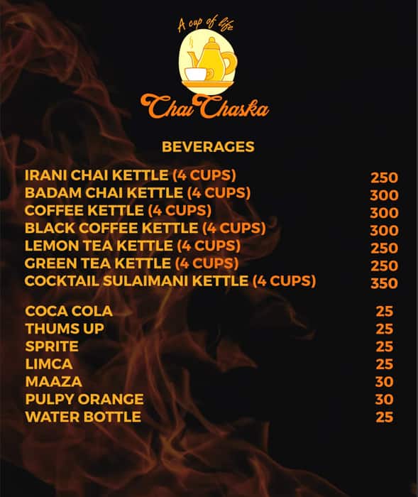 Menu of Chai Chaska, Kukatpally, Hyderabad