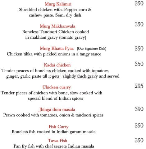 Menu at Masala Craft, Bengaluru