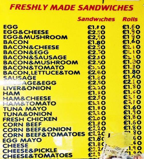 Menu at Duke's Caffe, London, 8 Sydenham Rd