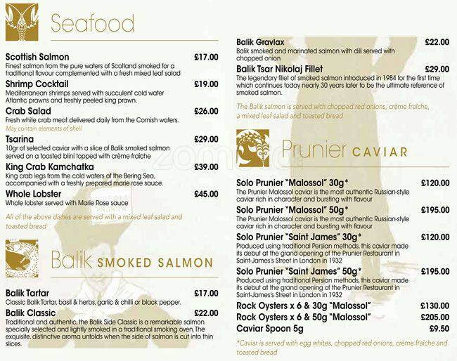 Caviar House Oyster Bar - Harrods Menu - Zomato UK