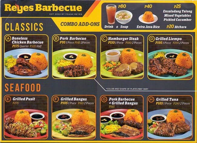 Reyes Barbecue Menu, Menu for Reyes Barbecue, Alabang, Muntinlupa City ...