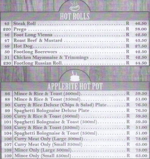 Menu at The Apple Bite Roadhouse & Pizzeria, Germiston