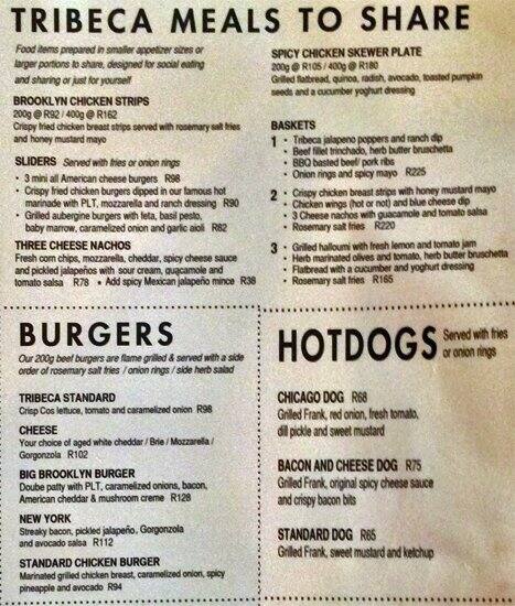 Menu at TriBeCa pub & bar, Pretoria, 29