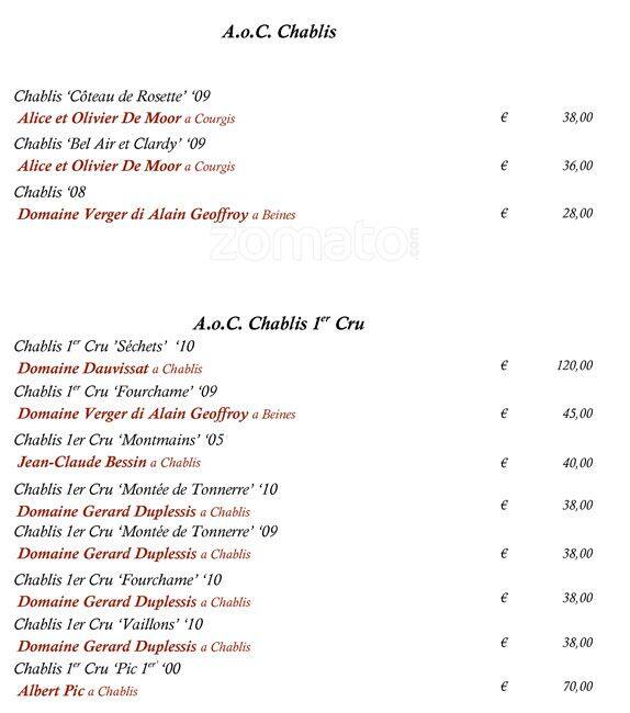 Menu at Roscioli restaurant, Rome