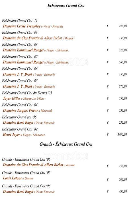 Menu at Roscioli restaurant, Rome