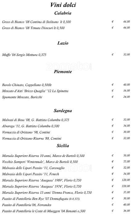 Menu at Roscioli restaurant, Rome