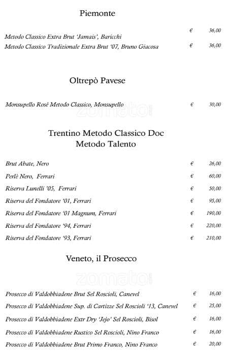 Menu at Roscioli restaurant, Rome