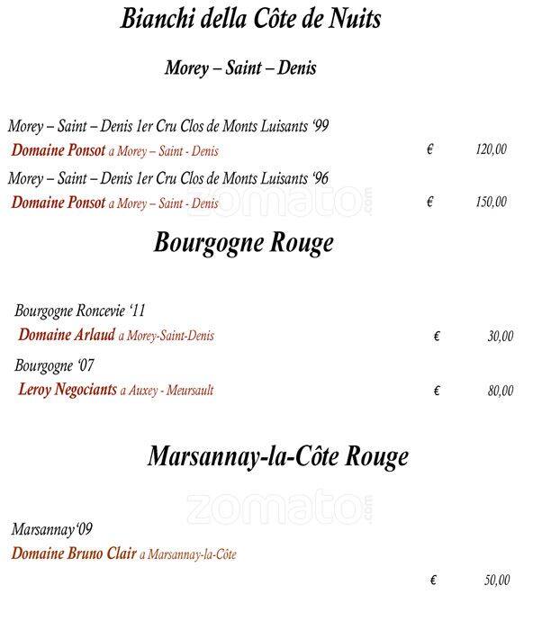 Menu at Roscioli restaurant, Rome