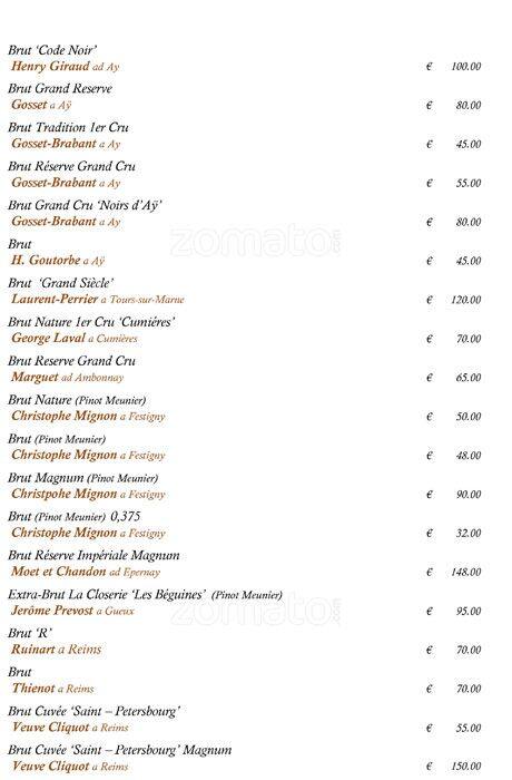 Menu at Roscioli restaurant, Rome