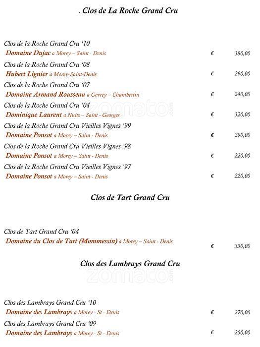 Menu at Roscioli restaurant, Rome