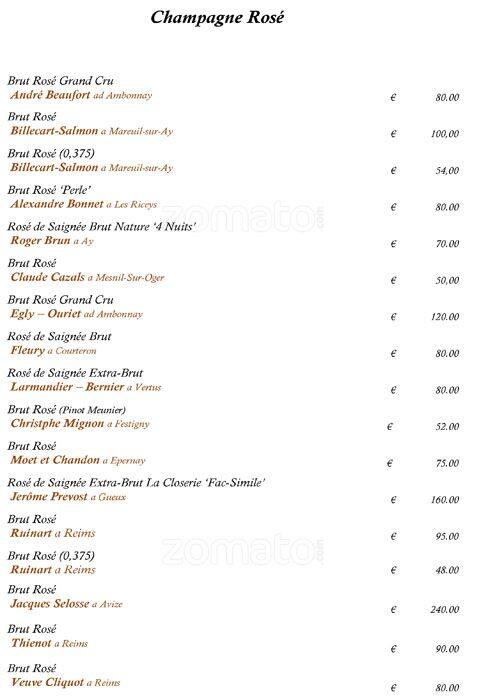 Menu at Roscioli restaurant, Rome