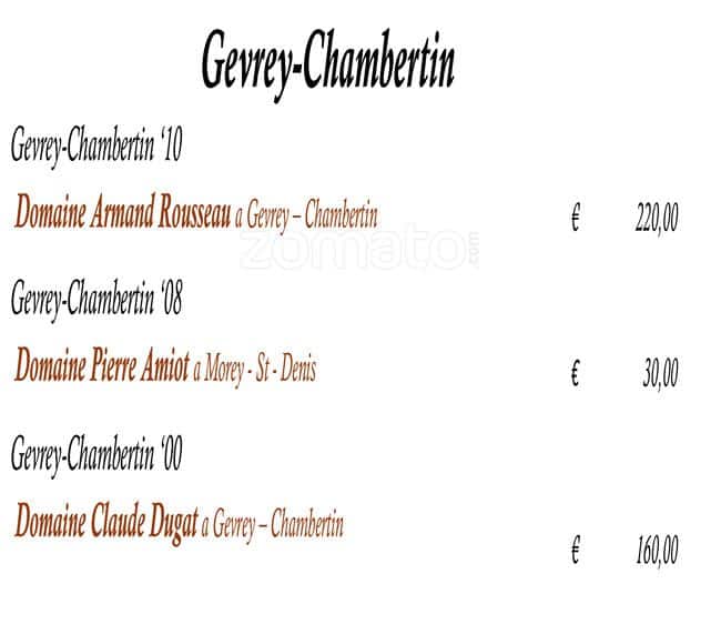 Menu at Roscioli restaurant, Rome