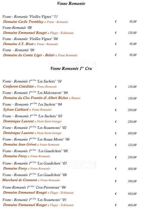 Menu at Roscioli restaurant, Rome