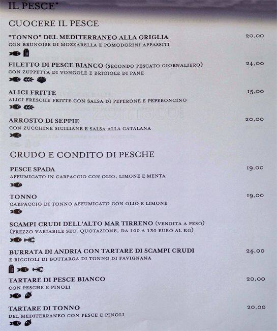 Menu at Roscioli restaurant, Rome