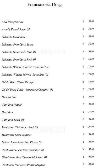 Menu at Roscioli restaurant, Rome