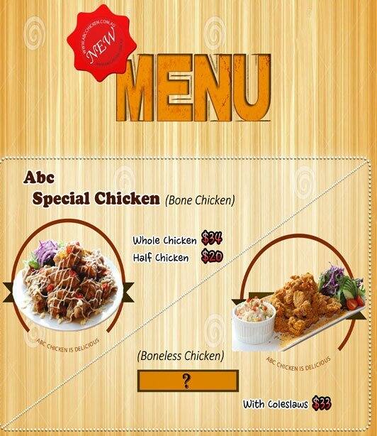 Menu at ABC Chicken fast food, Melbourne