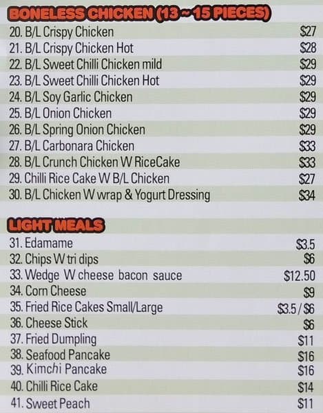 Menu at ABC Chicken fast food, Melbourne