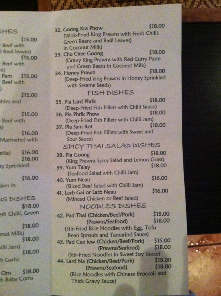 Menu at Ploy Thai Restaurant, Braddon