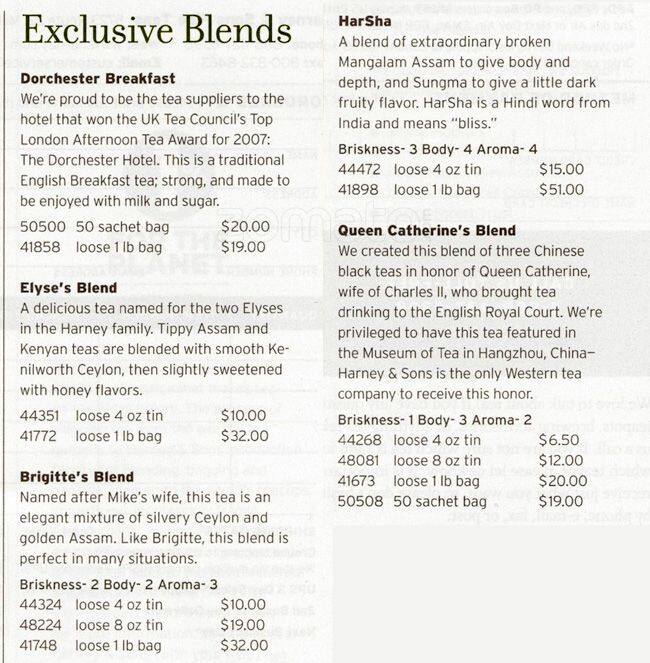 Menu at Harney & Sons cafe, New York City