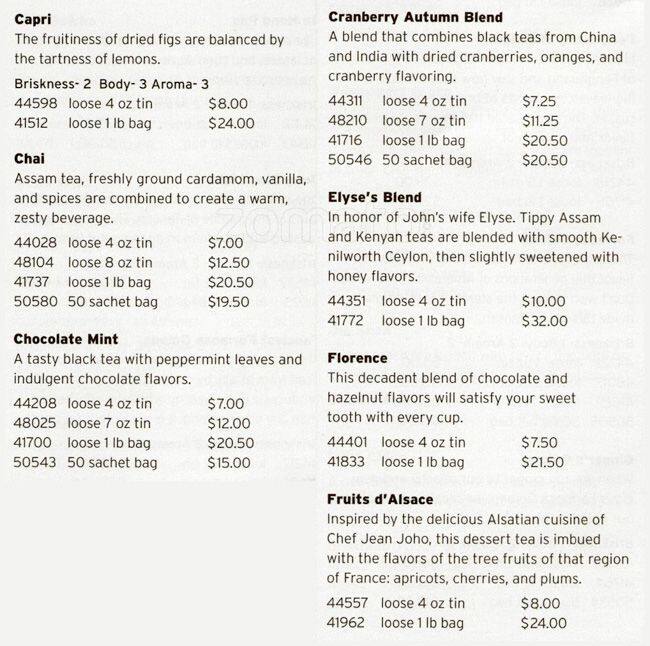 Menu at Harney & Sons cafe, New York City